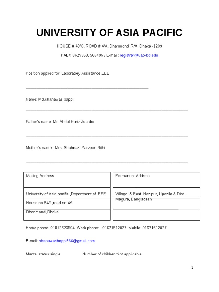 UAP CV Format | PDF | Career & Growth
