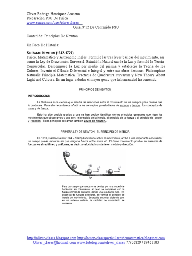 12 - Guía Nº12 de Contenido PSU Física - Principios de Newton | PDF