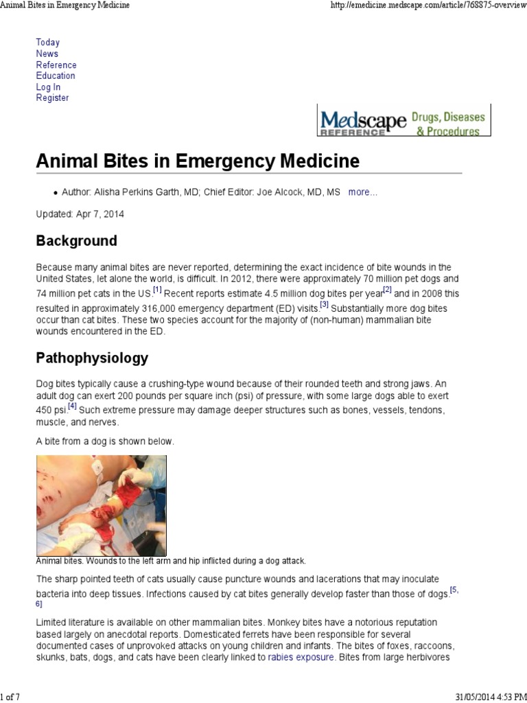 Animal Bites in Emergency Medicine | Download Free PDF | Doctor Of ...