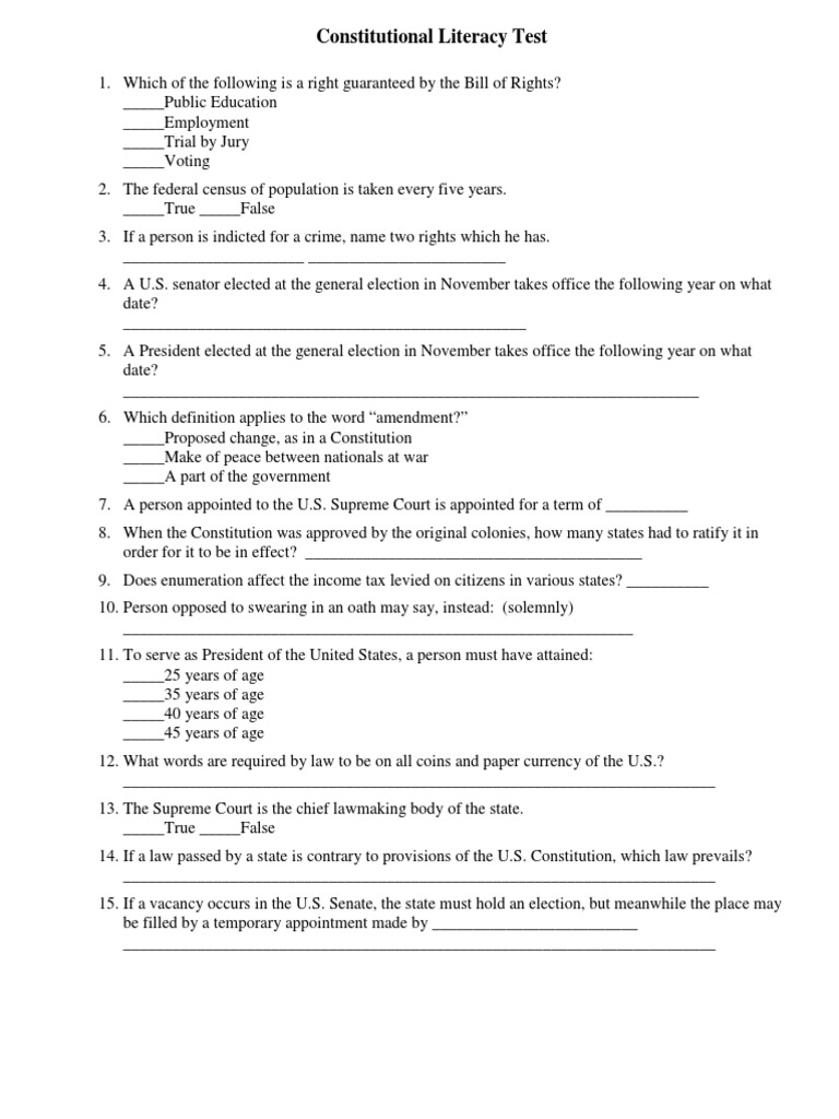 1965 Alabama Literacy Test | PDF | United States Constitution ...