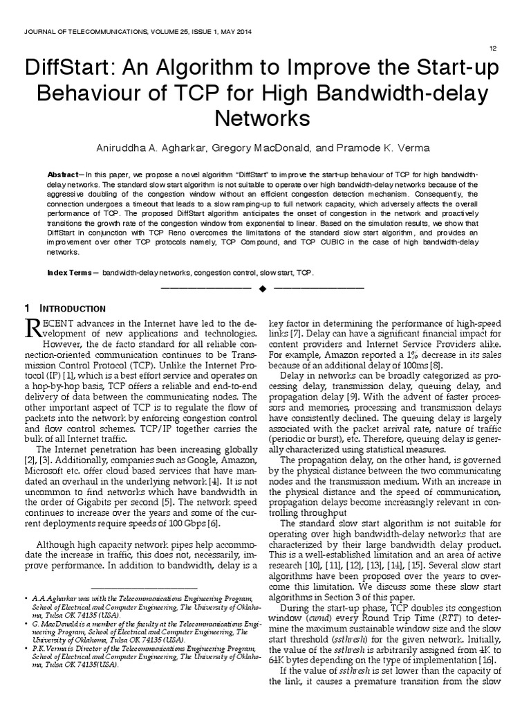 DiffStart: An Algorithm To Improve The Start-Up Behaviour of TCP For High Bandwidth-Delay ...