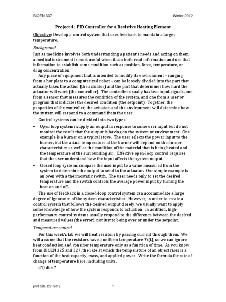 PID Controller For Heating Resistive Element | PDF | Control Theory ...