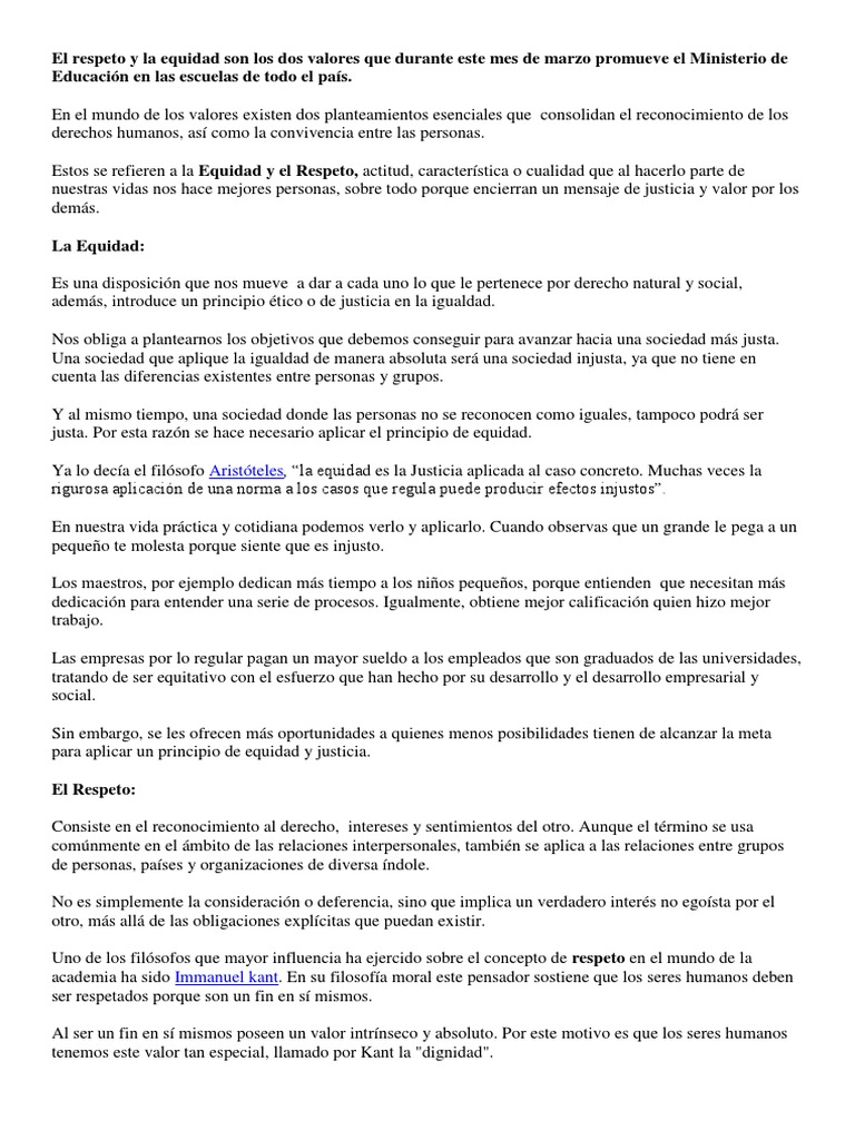 El Respeto y La Equidad Son Los Dos Valores Que Durante Este Mes de ...
