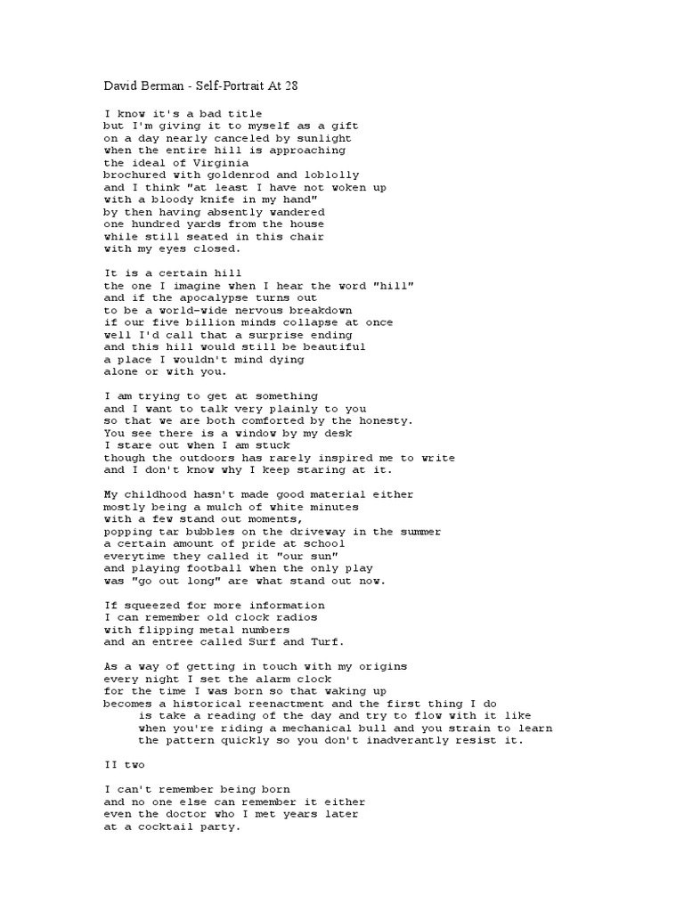 David Berman - Self-Portrait at 28 | PDF | Nature