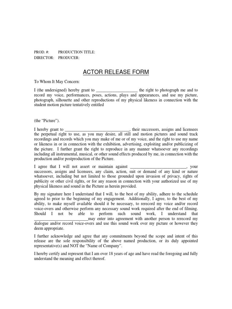 Actor-Release - Forms Tol | Download Free PDF | Common Law | Virtue