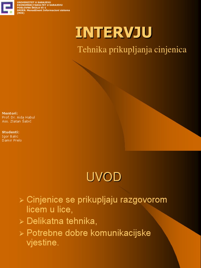 Intervju Prezentacija | PDF