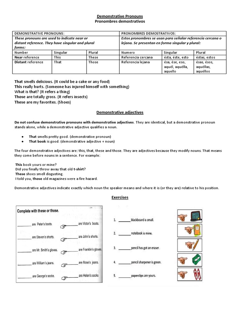 Demonstrative Pronouns - Adjectives | PDF | Plural | Adjective