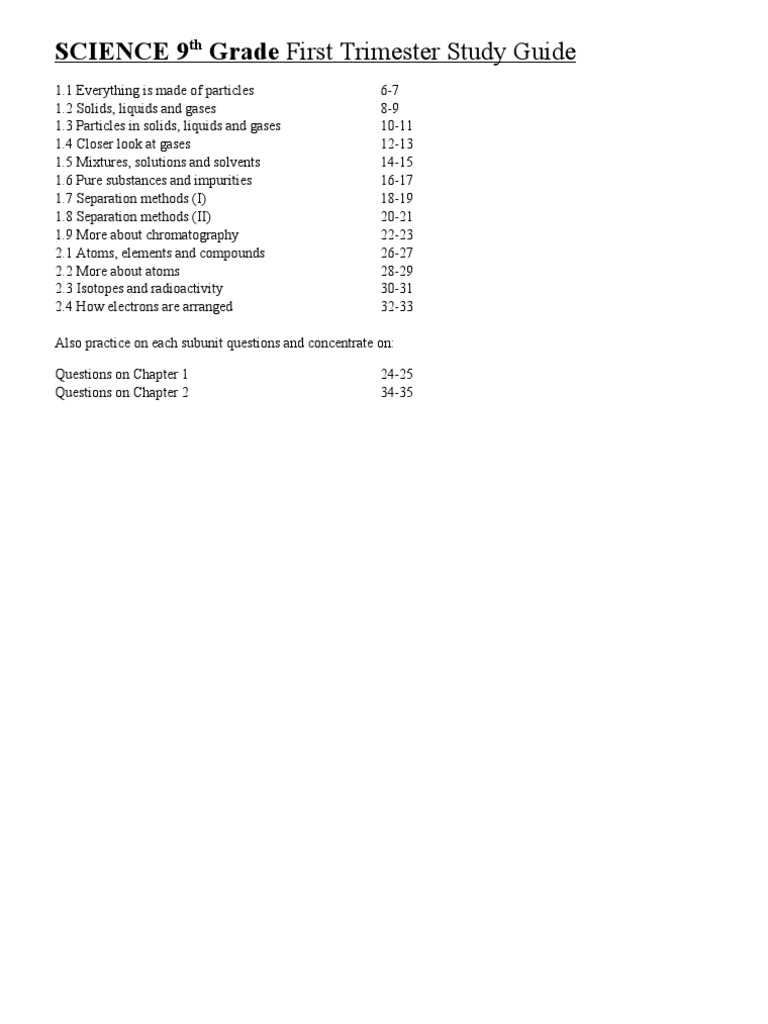 9th Grade Science Study Guide | PDF