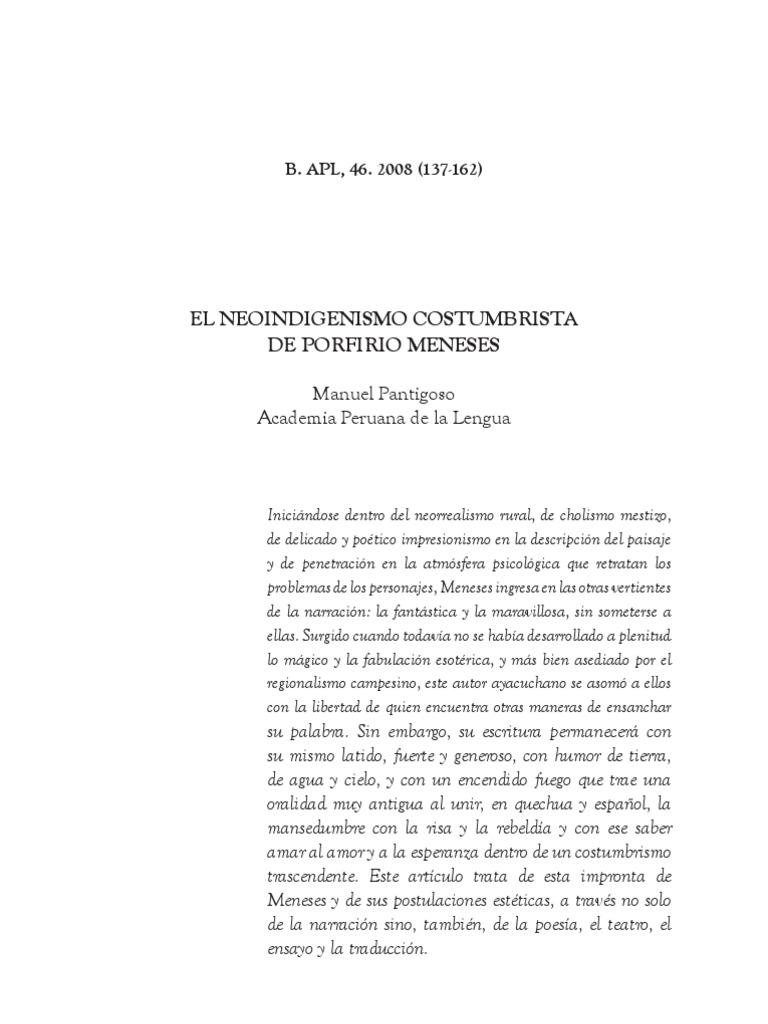 Manuel Pantigoso. EL NEOINDIGENISMO COSTUMBRISTA DE PORFIRIO MENESES ...