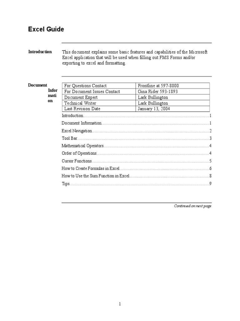 Excel Guide: Continued On Next Page | PDF | Microsoft Excel | Software