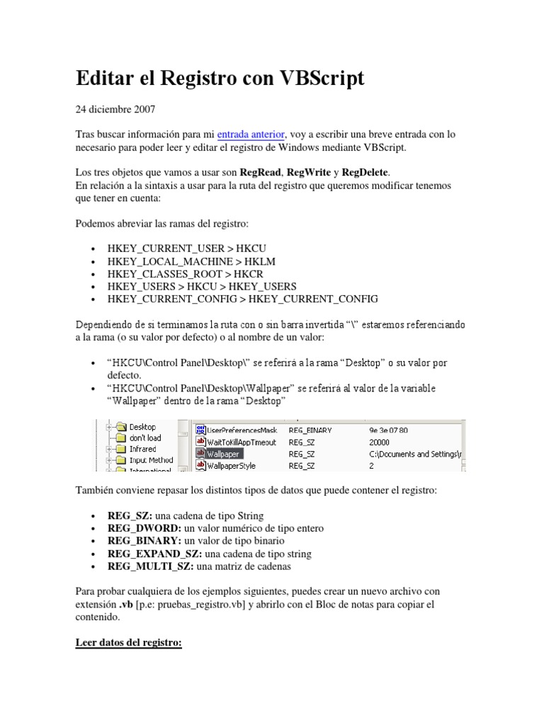Editar Registro Windows con VBScript | PDF | Archivo de computadora | Malware