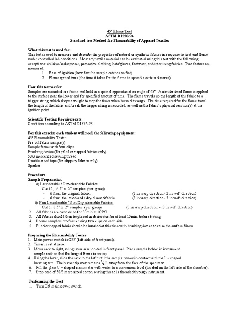 Flame - Test-45 ASTM D 1230 | PDF | Textiles | Materials