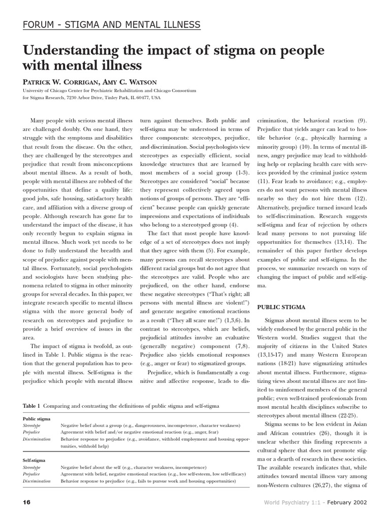 Understanding the Impact of Public Stigma and Self-Stigma on People ...