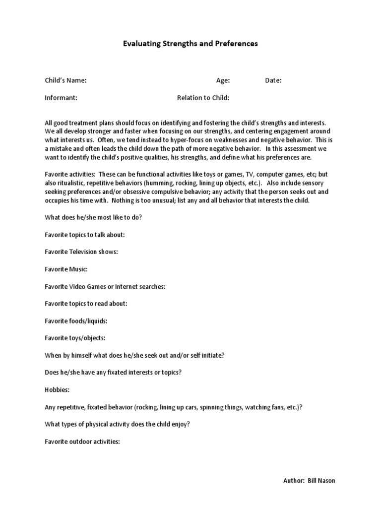 Child Strengths and Preferences Assessment | PDF | Odor | Olfaction