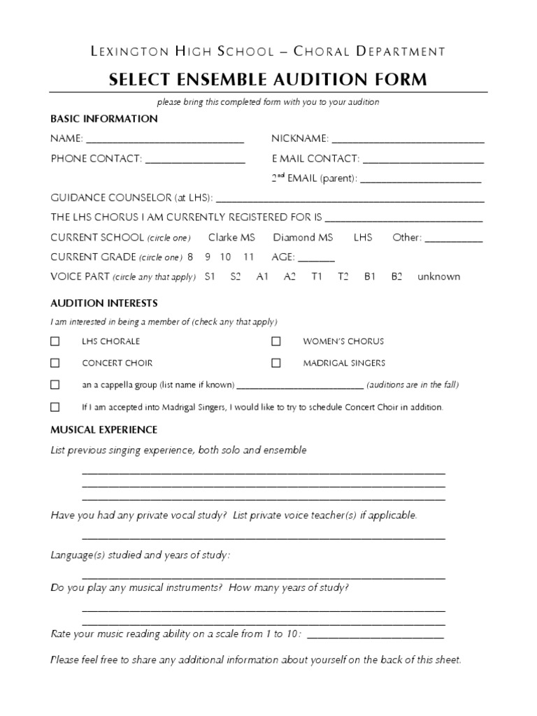 LHS Choral Department Audition Form | PDF
