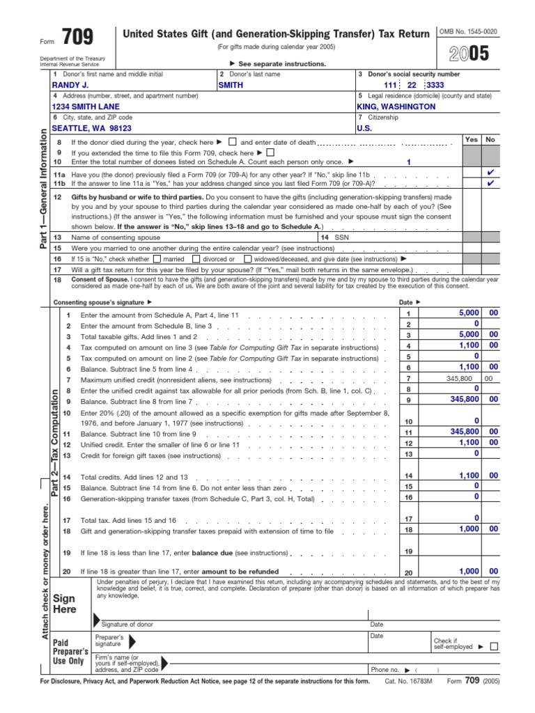 709 Form 2005 Sample | PDF | Irs Tax Forms | Tax Deduction