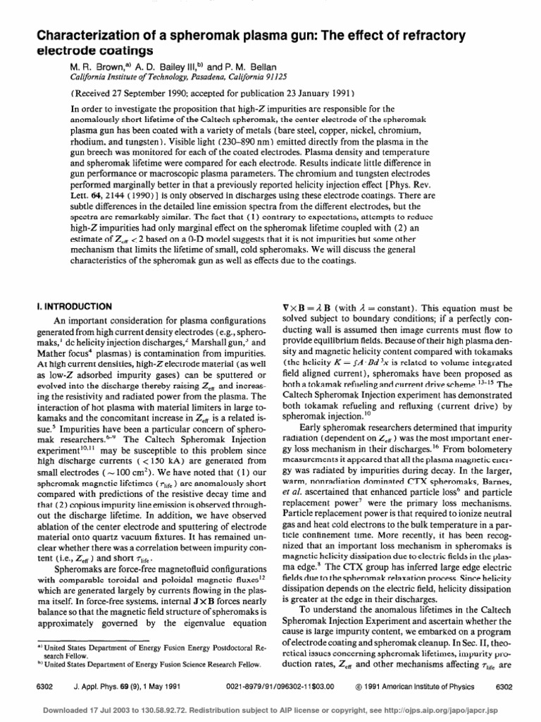 Characterization of A Spheromak Plasma Gun: The Effect of Refractory ...