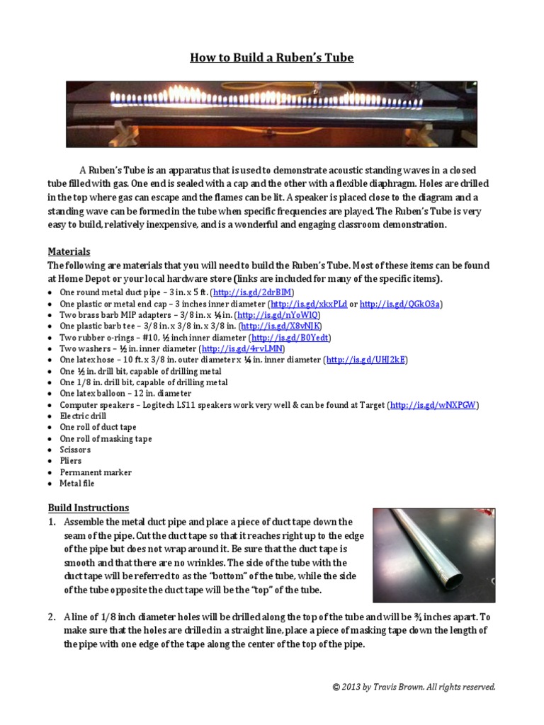 How To Build A Rubens Tube | PDF | Drilling | Loudspeaker