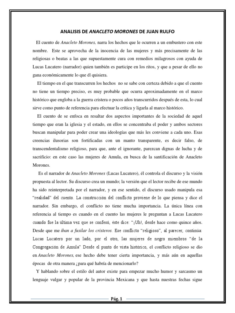 Analisis de Anacleto Morones de Juan Rulfo | PDF | Cuentos | Narrativa