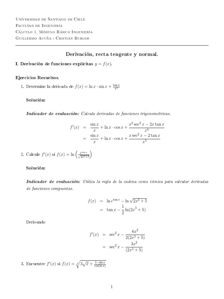 Guia 1 Pep2 Derivacion Recta Tangente y Normal | PDF | Tangente | Derivado