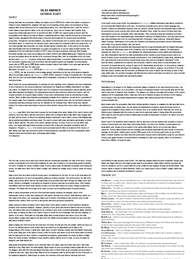 Silas Marner Study Guide | Download Free PDF | George Eliot