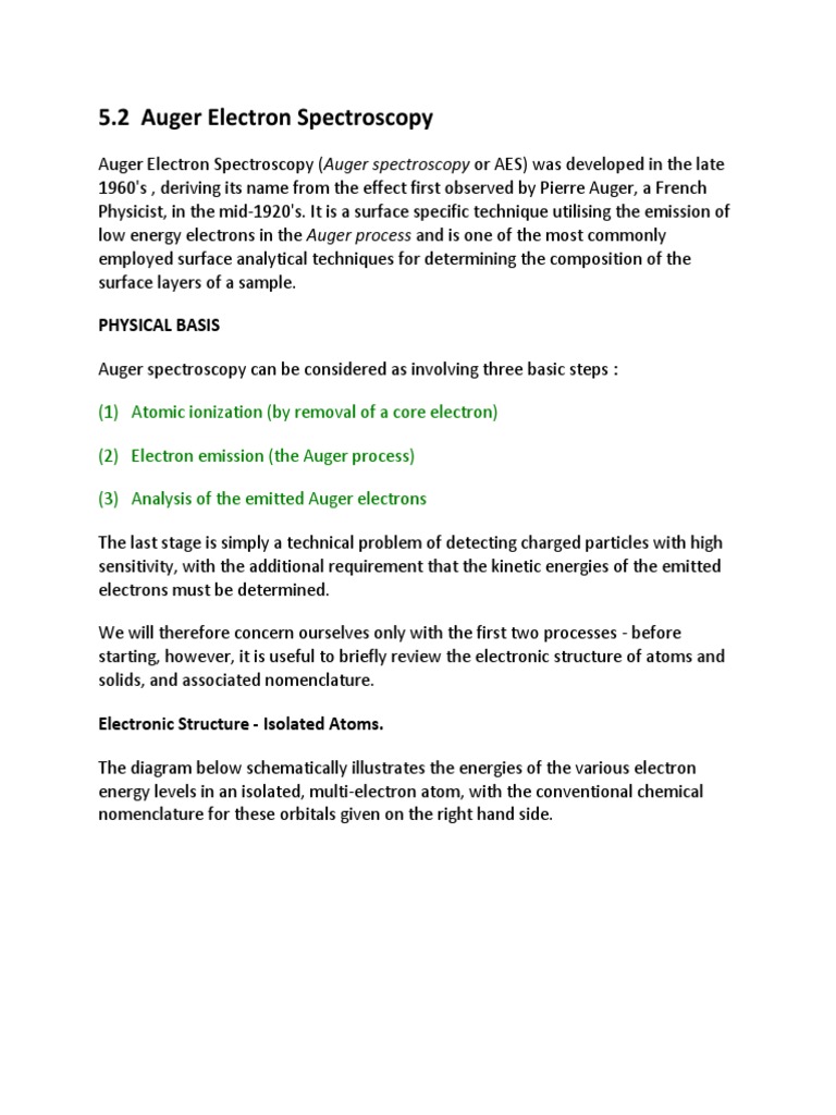 Auger Electron Spectroscopy Overview | PDF