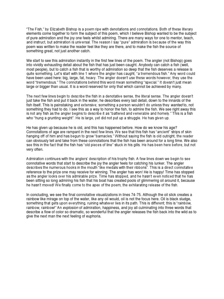 Analysis of Connotations in The Poem, "The Fish," by Elizabeth Bishop ...