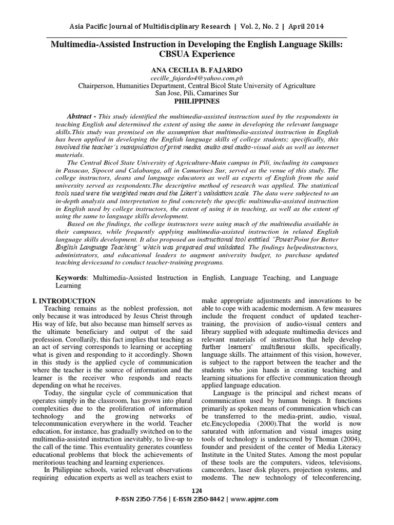 Multimedia-Assisted Instruction in Developing The English Language ...