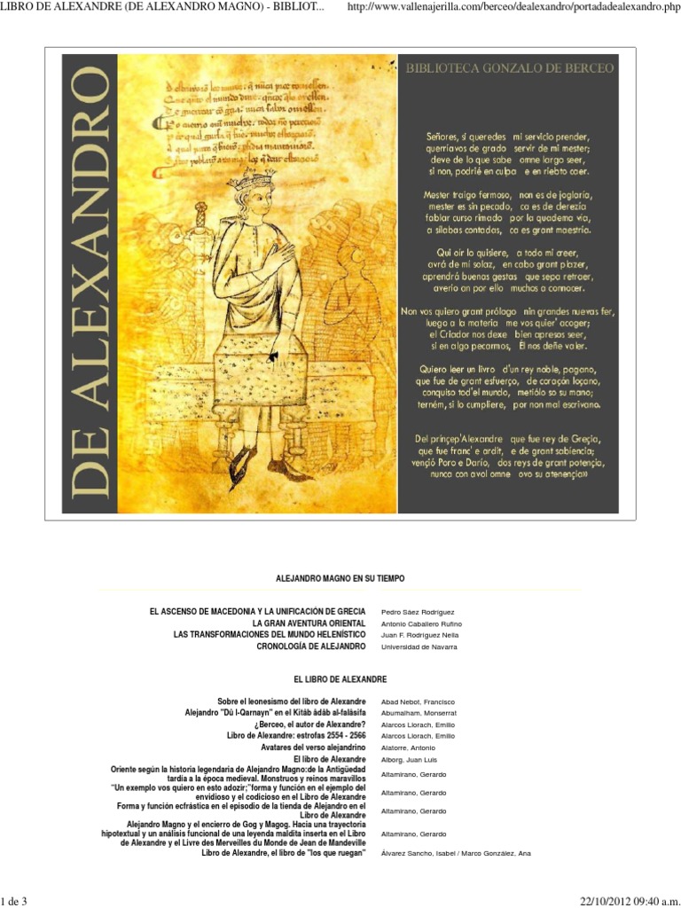 Libro de Alexandre (De Alexandro Magno) - Biblioteca Gonzalo de Berceo ...