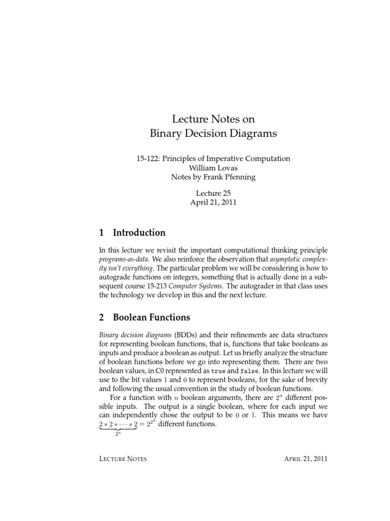 Lecture Notes On Binary Decision Diagrams | Download Free PDF | Boolean ...