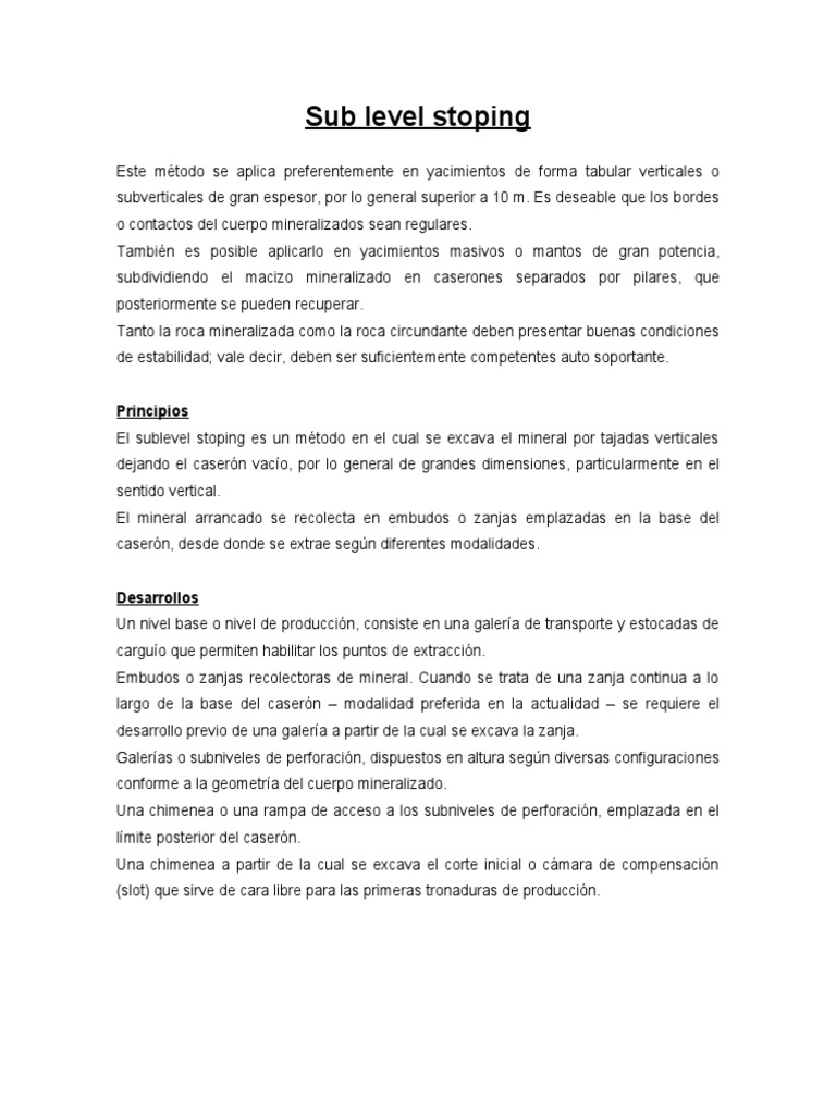 Sub Level Stoping y Costos Asociados | PDF | Materiales naturales ...
