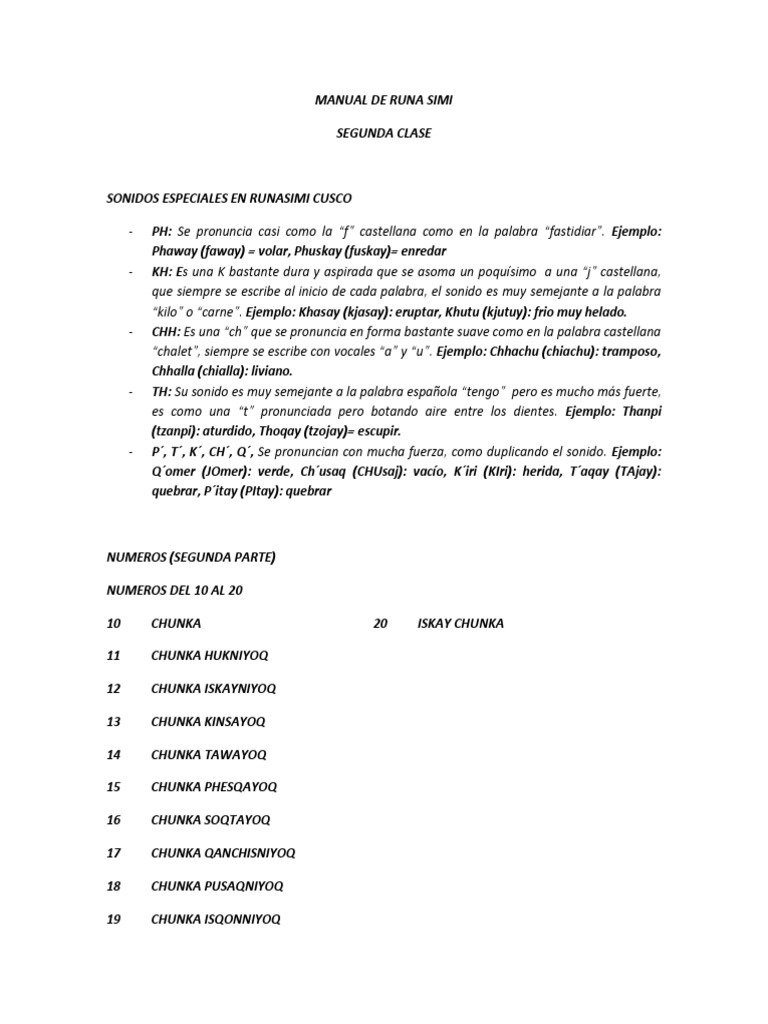 Manual de Runa Simi - 2 | PDF | Asunto (gramática) | Palabra