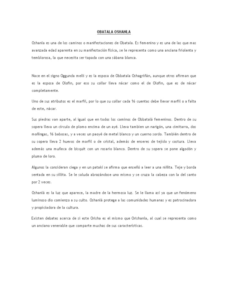 Oshanla: Esposa de Obatala y Orisha | PDF | Religión y creencia ...
