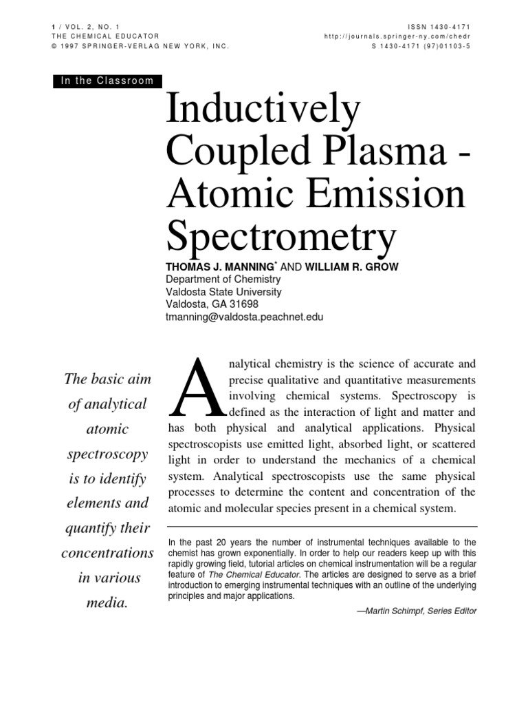 Inductively Coupled Plasma - Atomic Emission Spectrometry | PDF ...