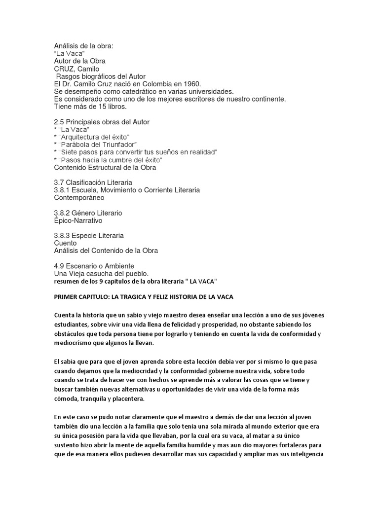 Análisis de La Obra La Vaca | PDF | Vacas | Pobreza