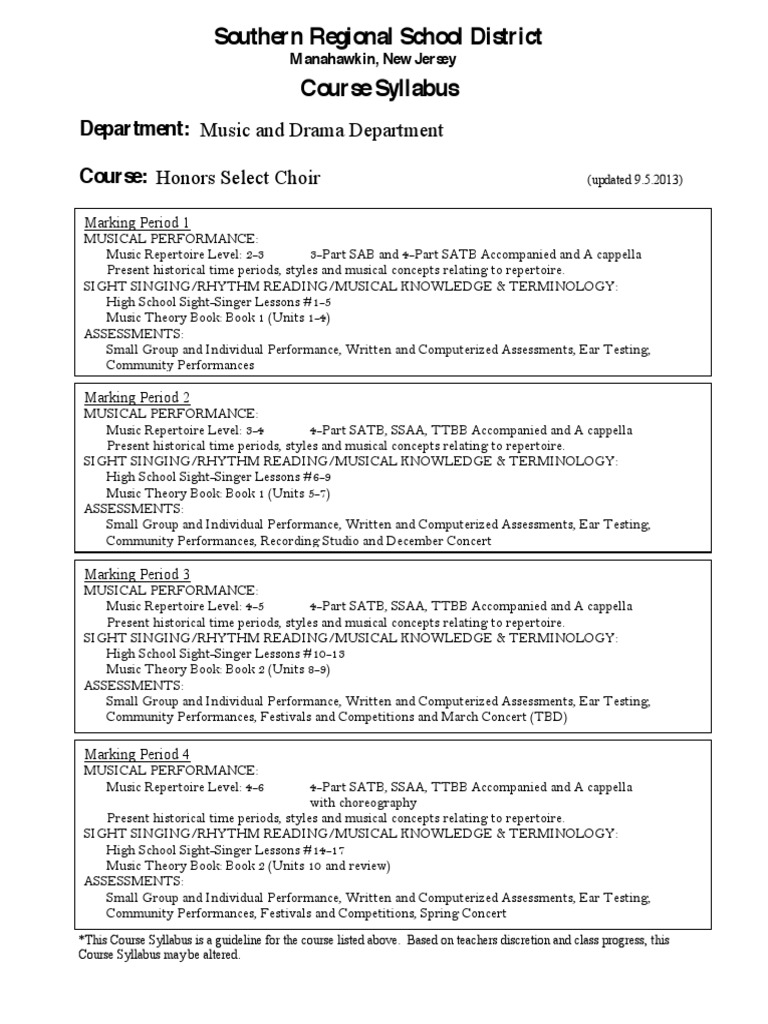 2013-14 Select Choir Syllabus MP Map | PDF | Music Performance | Vocal ...