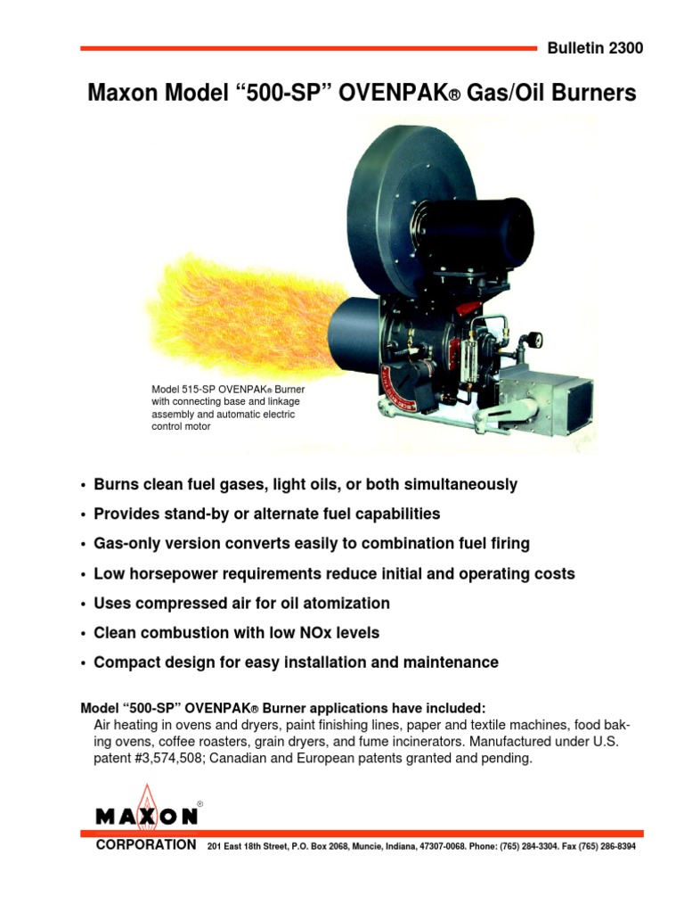 Maxon Model "500-SP" OVENPAK Gas/Oil Burners | PDF
