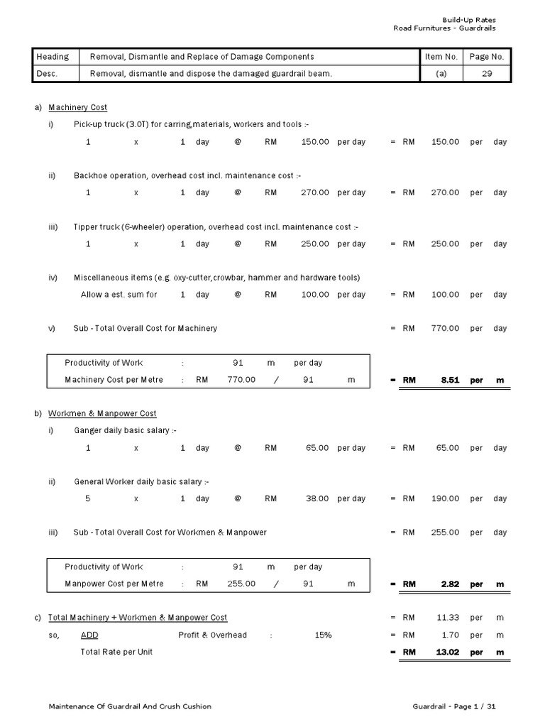 Build Up Rate - Guard Rail | PDF | Cost | Transport