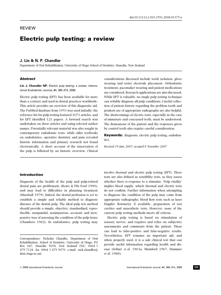 Electric Pulp Testing: A Review | PDF | Dentistry | Health Sciences