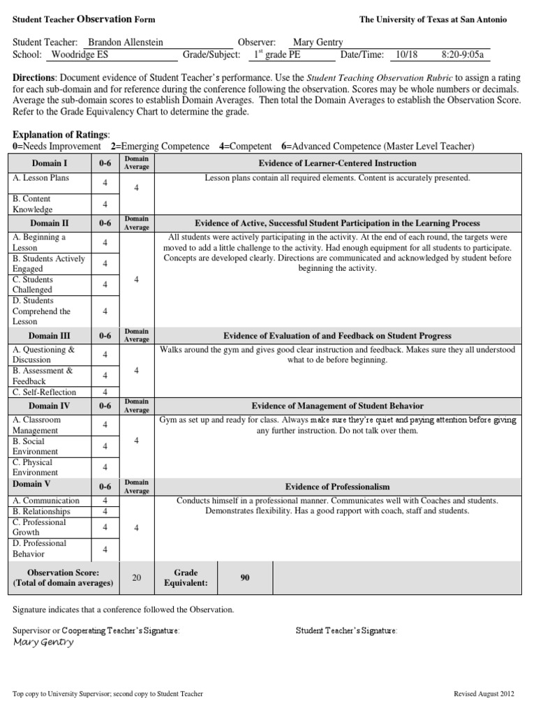 Student Teacher Observation Report | PDF | Lesson Plan | Teachers