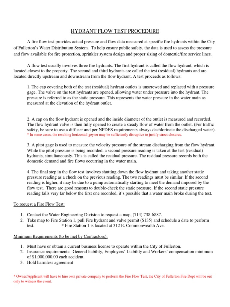 Hydrant Flow Test Procedure and Form | PDF | Fluid Dynamics | Fire ...