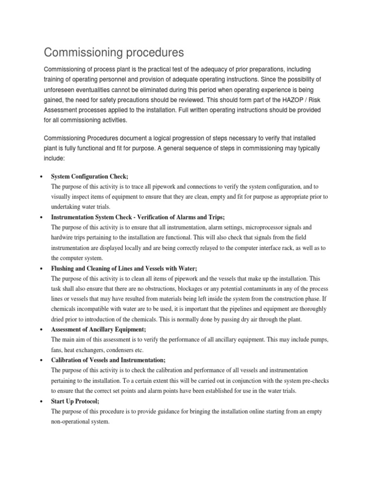 Commissioning Procedures | PDF | Instrumentation | Safety