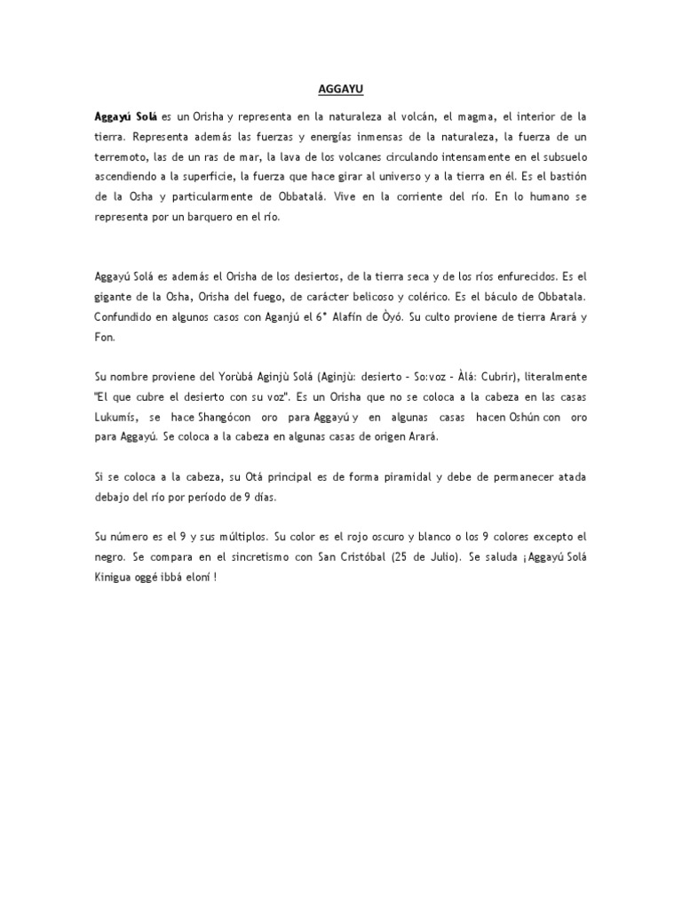 Aggayú Solá: Orisha del volcán y ríos | PDF