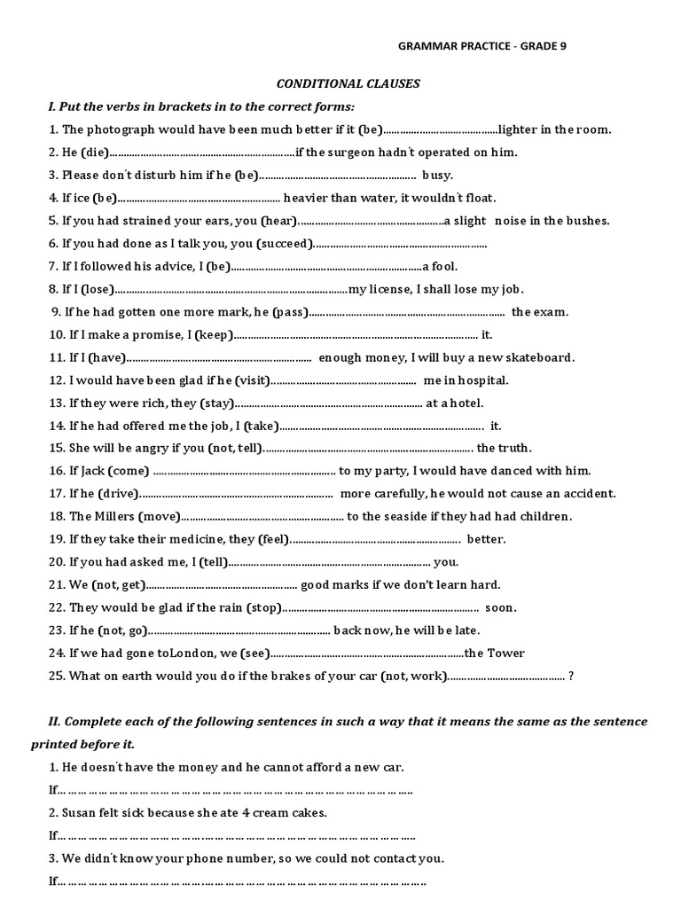 Conditional Clause and Passive Exercises | PDF | Ellipsis | Language Mechanics