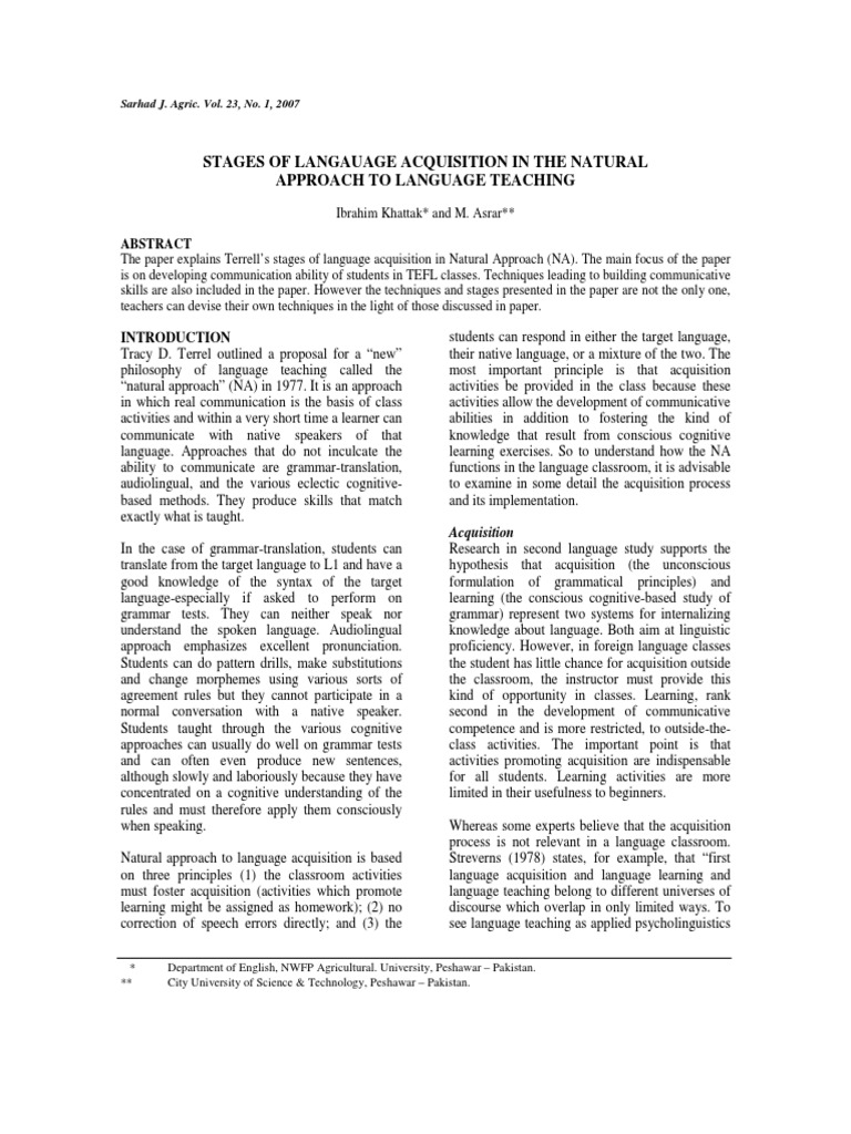 Stages of Language Acquisition in The Natural Approach | PDF | Language ...