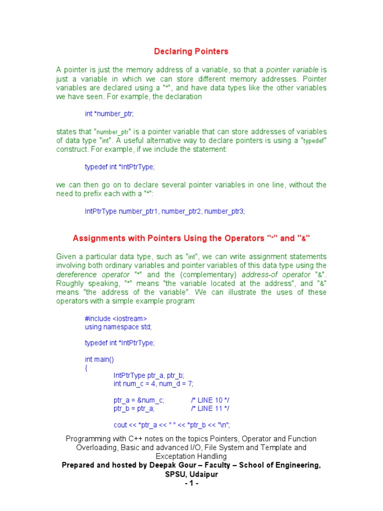 Lecture Notes Cs1201 Part2 Pdf C Pointer Computer Programming