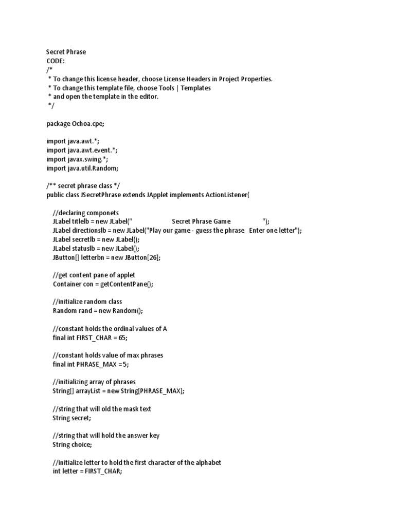 Secret Phrase | PDF | String (Computer Science) | Letter Case