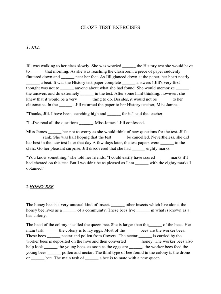 Cloze Test Exercises | PDF | Honey Bee | Handedness