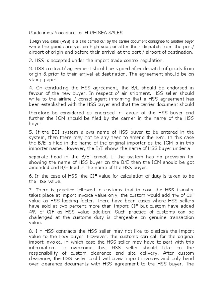 Guidelines High Sea Sales | Download Free PDF | Customs | Justice