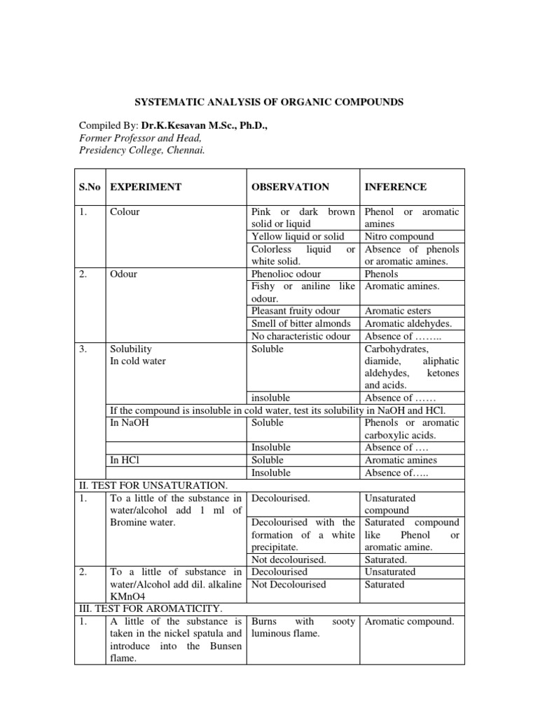 Systematic Organic Analysis | PDF | Amine | Aldehyde